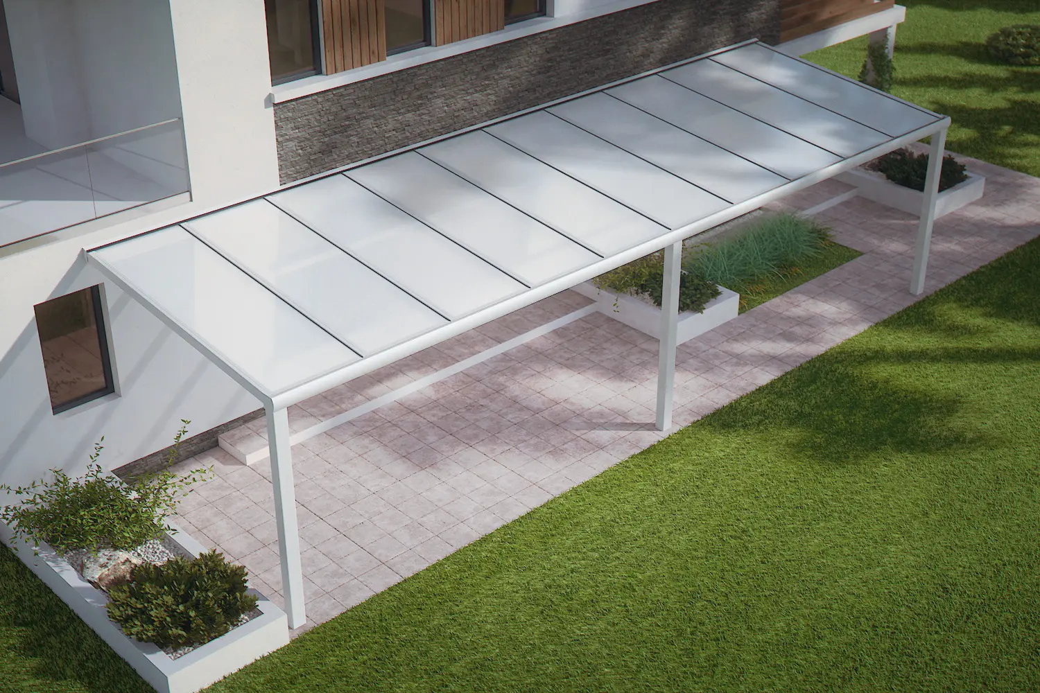 Terrassenüberdachung | 10060mm | 4000mm | Milchglas VSG 8mm | Weiß RAL ...