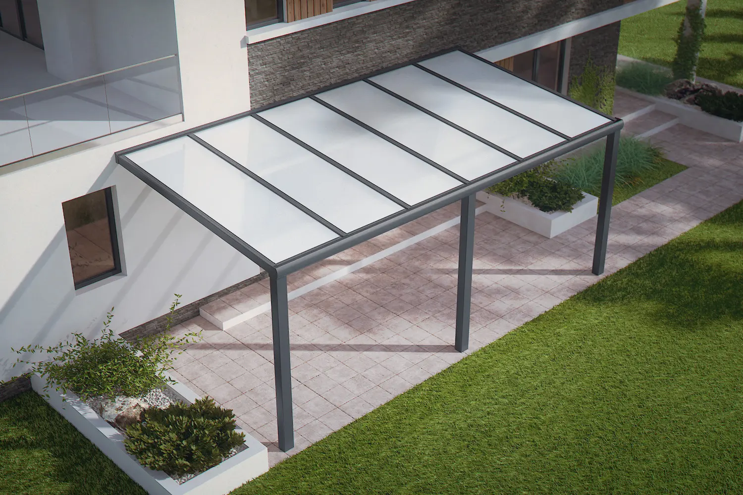 Terrassenüberdachung | 6060mm | 4000mm | Milchglas VSG 8mm | Anthrazit ...